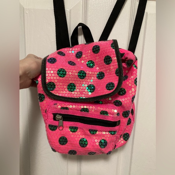 Unbranded | Accessories | Hot Pink Black Polka Dot Sequin Mini Backpack ...